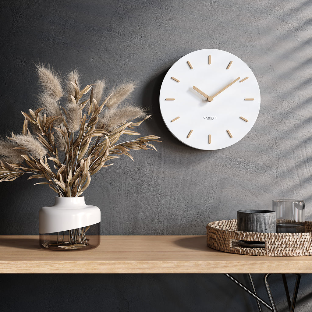 Cander Berlin MNU 2530 F Lautlose MDF-Wanduhr Weiß